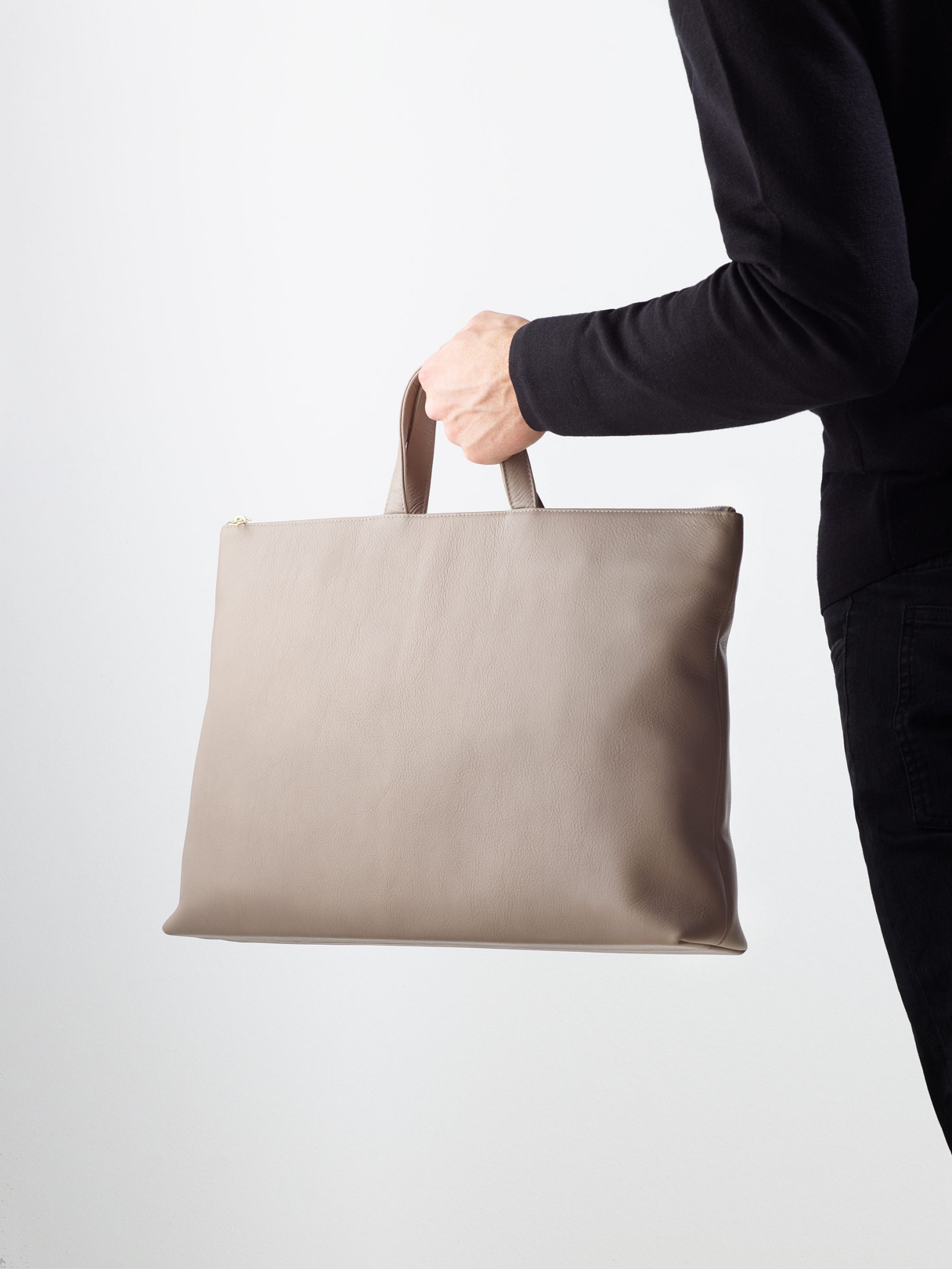 LUCID NINETY tote bag in grey calfskin leather | TSATSAS