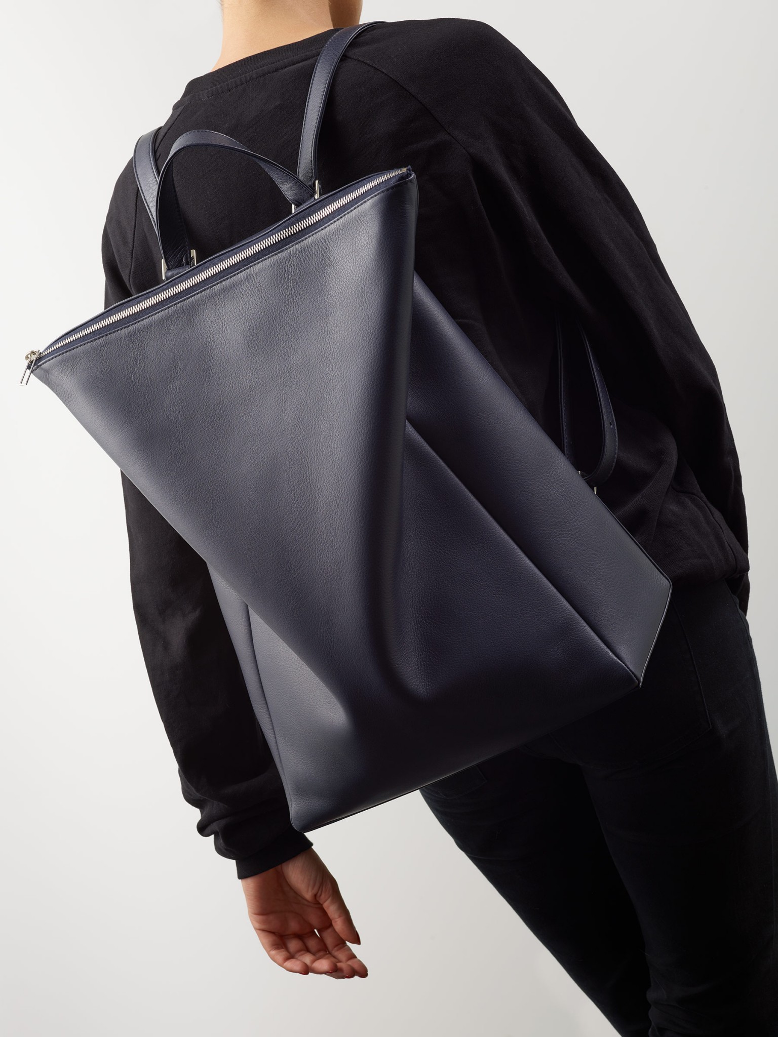 MARSH backpack in navy blue calfskin leather | TSATSAS